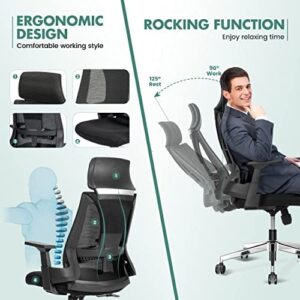 Raynesys Ergonomic Chair for Heavy People, 350 LBS Capacity with Wide Seat, Comfortable Headrest, Tilt Function Adjustable Lumbar Support,Breathable Mesh for Home Office, Black & Black