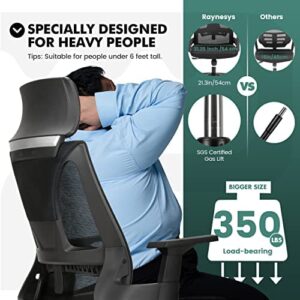 Raynesys Ergonomic Chair for Heavy People, 350 LBS Capacity with Wide Seat, Comfortable Headrest, Tilt Function Adjustable Lumbar Support,Breathable Mesh for Home Office, Black & Black