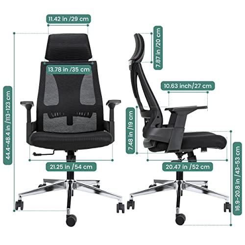 Raynesys Ergonomic Chair for Heavy People, 350 LBS Capacity with Wide Seat, Comfortable Headrest, Tilt Function Adjustable Lumbar Support,Breathable Mesh for Home Office, Black & Black