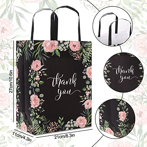 AnyDesign Floral Thank You Gift Bags with Handles Black Thank You Goody Bags Flower Kraft Paper Treat Bags Party Favor Bags for Wedding Birthday Baby Shower Party Favors, 4 Designs, 20Pack