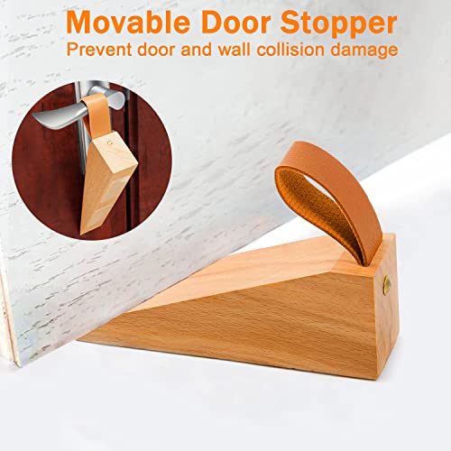 Wood Door Stopper, Solid Wooden Non-Slip Door Wedges, Sturdy and Durable Door Stop Wedge, Door Stopper Fit for Door Bottom Seam (0.2" - 1.3") 1 Pack