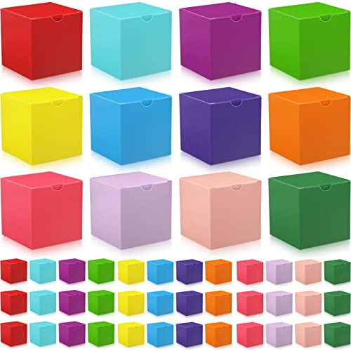 48 Pack Colorful Gift Boxes Kraft Paper Cube Boxes Easy Assemble Small Cardboard Boxes with Lids for Crafting Cupcake Christmas Wedding Presents Birthday Bridesmaids Proposal Party(4 x 4 x 4 Inch)