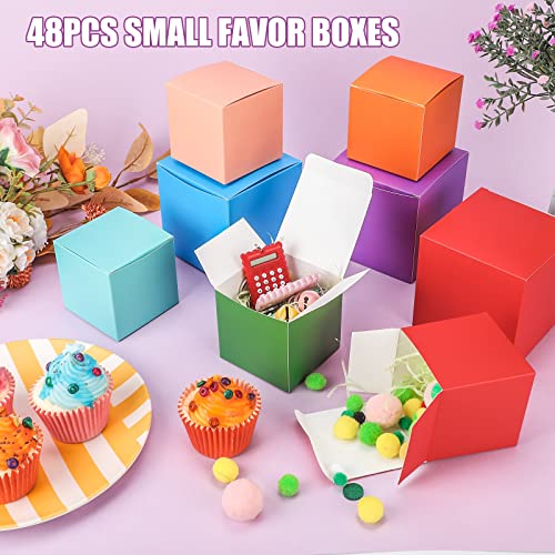 48 Pack Colorful Gift Boxes Kraft Paper Cube Boxes Easy Assemble Small Cardboard Boxes with Lids for Crafting Cupcake Christmas Wedding Presents Birthday Bridesmaids Proposal Party(4 x 4 x 4 Inch)