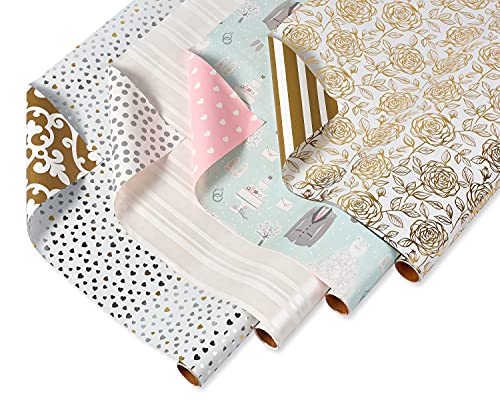 American Greetings Reversible Wedding Wrapping Paper, Bridal Designs (4 Rolls, 120 sq. ft.)