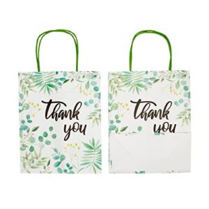 Sparkle and Bash Thank You Gift Bags with Handles for Small Business, Boutique, Party Favors (White, Green, 10 x 8 x 4 In, 50 Pack)