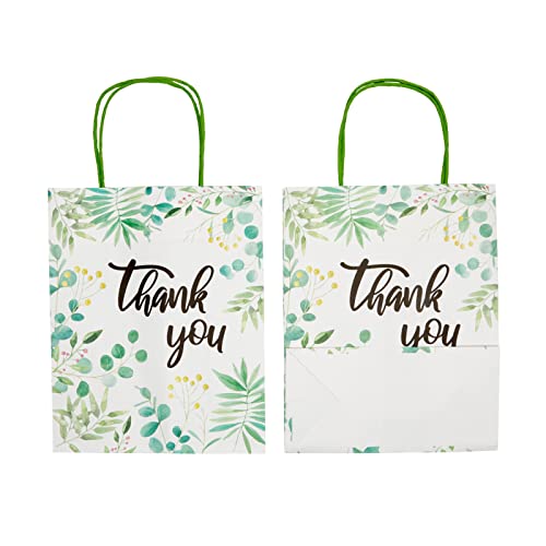 Sparkle and Bash Thank You Gift Bags with Handles for Small Business, Boutique, Party Favors (White, Green, 10 x 8 x 4 In, 50 Pack)