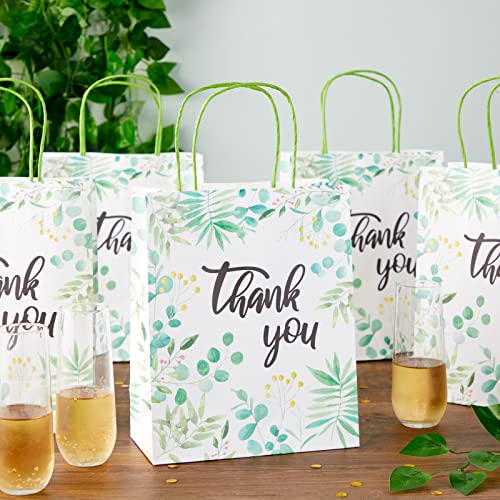 Sparkle and Bash Thank You Gift Bags with Handles for Small Business, Boutique, Party Favors (White, Green, 10 x 8 x 4 In, 50 Pack)