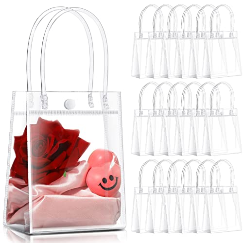 Saintrygo 80Pcs Clear Plastic Gift Bags with Handles Small Transparent PVC Gift Bags Reusable Tote Bags for Shopping Wedding Favor(5.9 x 5.1 x 2.8 Inch)