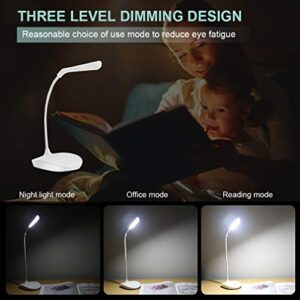 Brivation Dimmable LED Desk Lamp, 3 Dimming Levels, Eye-Care, Touch Sensitive, USB Charge/4AA Batteries Table Lamp, Office Lamp, Reading Lamps, Bedroom Lamps White