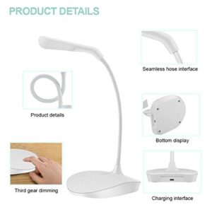 Brivation Dimmable LED Desk Lamp, 3 Dimming Levels, Eye-Care, Touch Sensitive, USB Charge/4AA Batteries Table Lamp, Office Lamp, Reading Lamps, Bedroom Lamps White