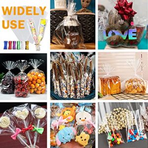 LEOSINDA 100pcs 4 X 9 Clear Flat Gift Wrap Cellophane Bags Cookie Bags with 6 Mix Colors Twist Ties Cello Goodie Treat Bags Bakery Party favor Packaging 1.3mil…