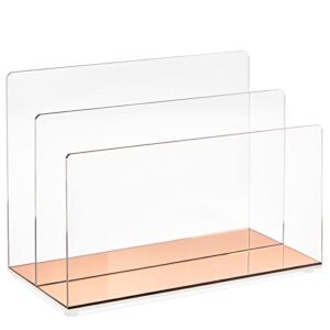 clear acrylic file organizer with 2 slots, office desk paper, mail, and letter sorter (9 x 5 x 7 in)