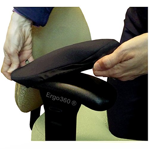 Ergo360 Soft Neoprene Chair Arm Pad Covers Stretch Over Armrests 9" to 10.5". Restore, Protect and Cushion. Complete Set of 2. Made in The USA.