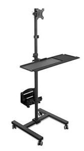 mount-it! rolling computer cart, mobile workstation with tray monitor mount and cpu holder, height adjustable and mobile stand for office and industrial use