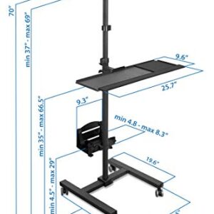 Mount-It! Rolling Computer Cart, Mobile Workstation with Tray Monitor Mount and CPU Holder, Height Adjustable and Mobile Stand for Office and Industrial Use