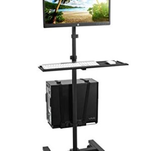 Mount-It! Rolling Computer Cart, Mobile Workstation with Tray Monitor Mount and CPU Holder, Height Adjustable and Mobile Stand for Office and Industrial Use