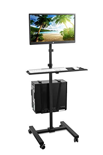 Mount-It! Rolling Computer Cart, Mobile Workstation with Tray Monitor Mount and CPU Holder, Height Adjustable and Mobile Stand for Office and Industrial Use