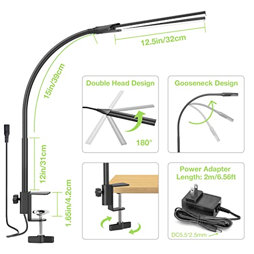 Kintion LED Desk Lamp, 1200lm Architect Desk Lamp with Clamp & Flexible Gooseneck, 5 Color Modes & 5 Brightness Levels, 25” Super Bright Extra Wide Led Desk Lamp for Office, Study, Reading