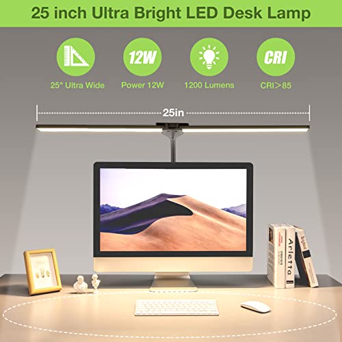 Kintion LED Desk Lamp, 1200lm Architect Desk Lamp with Clamp & Flexible Gooseneck, 5 Color Modes & 5 Brightness Levels, 25” Super Bright Extra Wide Led Desk Lamp for Office, Study, Reading