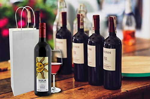 SAM WRAP Wine Bags, White Paper Bags, for Wine Spirits 5.75" x 3.25" x 13" Gift Bags, White Kraft Bags (50)