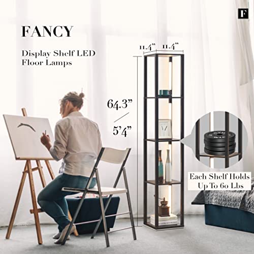 FENLO Fancy 64" Luxury Display Shelf with LED Floor Lamps for Living Room, Sturdy Corner Shelf Curio Cabinet Display Cabinet,Tall Shelves Floor Lamps with Shelves, 3 Level Brightness LED - Black