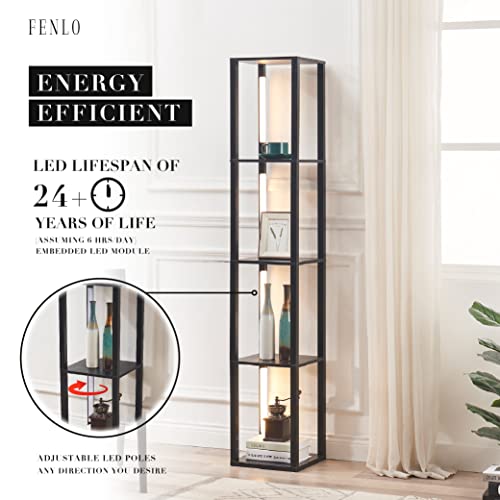 FENLO Fancy 64" Luxury Display Shelf with LED Floor Lamps for Living Room, Sturdy Corner Shelf Curio Cabinet Display Cabinet,Tall Shelves Floor Lamps with Shelves, 3 Level Brightness LED - Black