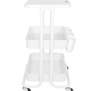 3 Tier Rolling Storage Cart with Table Top & Hanging Cups Utility Organizer Cart for Kitchen Bathroom Classroom, White