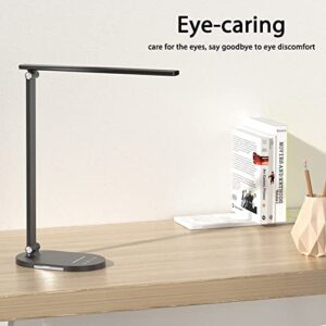 AQINGLING LED Desk Lamp with ​USB Charging Port Nightlight, Eye-Caring Desk Lights for Home Office, 5 Modes Dimmable, Auto Timer, Black