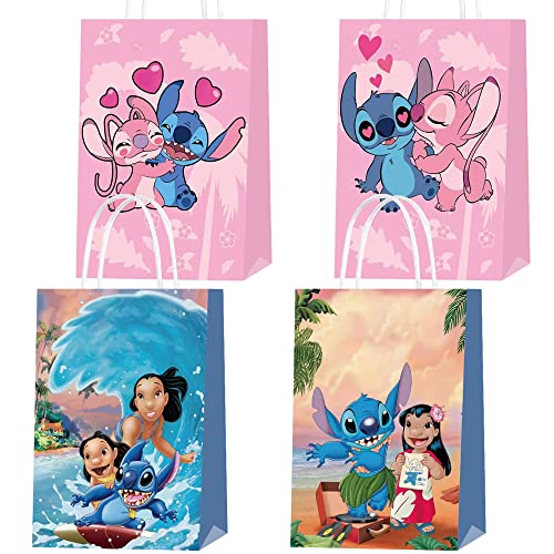 20 PCS Lilo Stitch Party Favor Bags with Handles, Lilo Stitch Paper Gift Bags Goodie Treat Bags Party Gift Bags for Boys Girls Birthday Party Supplies