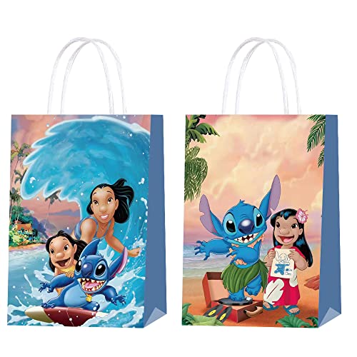 20 PCS Lilo Stitch Party Favor Bags with Handles, Lilo Stitch Paper Gift Bags Goodie Treat Bags Party Gift Bags for Boys Girls Birthday Party Supplies