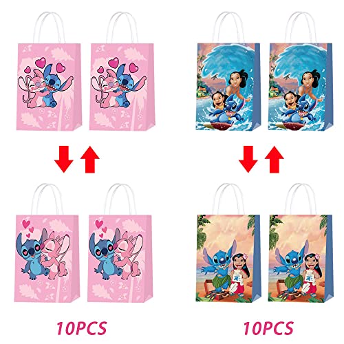 20 PCS Lilo Stitch Party Favor Bags with Handles, Lilo Stitch Paper Gift Bags Goodie Treat Bags Party Gift Bags for Boys Girls Birthday Party Supplies