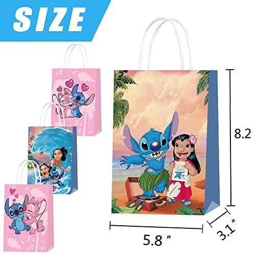 20 PCS Lilo Stitch Party Favor Bags with Handles, Lilo Stitch Paper Gift Bags Goodie Treat Bags Party Gift Bags for Boys Girls Birthday Party Supplies