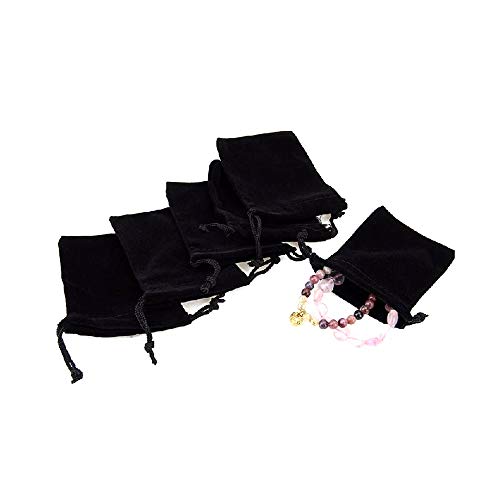 100pcs Velvet Drawstring Gift Bags Jewelry Bags Pouches (Black, 2.8" X 3.6")