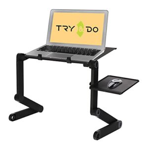 try & do adjustable laptop stand for couch, bed, aluminum portable lap desk, foldable ergonomic laptop desk with heat emission hole & detachable mouse pad