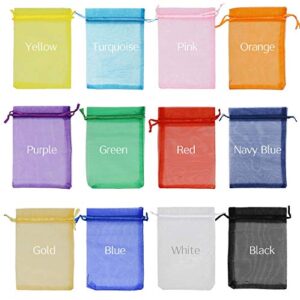 jexila 120pcs sheer organza bags 5x7 inches mesh drawstring gift bags small for jewelry wedding party baby shower favor bags (rainbow 5x7)