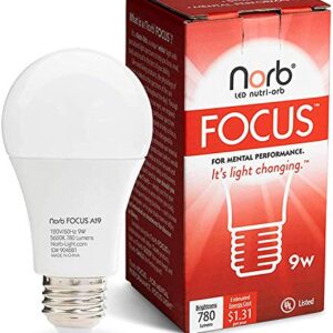 NorbFOCUS Desk Lamp LED Light Bulb. Unique Light Spectrum for Mental Performance. Supports Learning, Retention, Recall, Reading Speed. For Use as a Reading Light, Study Light, Work Light or Task Light