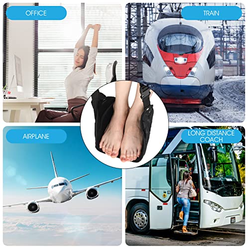 4 Pcs Portable Travel Footrest Airplane Footrests Hammock Carry On Airplane Foot Leg Rest Adjustable Height Sling Memory Foam Hammock Travel Accessories, Black