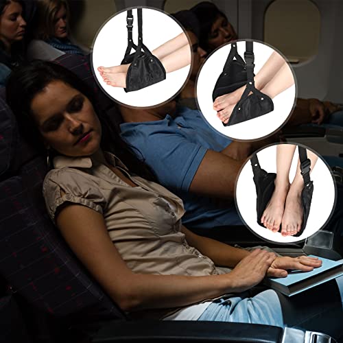 4 Pcs Portable Travel Footrest Airplane Footrests Hammock Carry On Airplane Foot Leg Rest Adjustable Height Sling Memory Foam Hammock Travel Accessories, Black