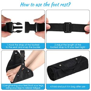 4 Pcs Portable Travel Footrest Airplane Footrests Hammock Carry On Airplane Foot Leg Rest Adjustable Height Sling Memory Foam Hammock Travel Accessories, Black