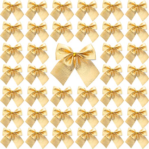 Sumind 72 Pack Mini Christmas Tree Bows 6 cm Ribbon Bows Ornaments for Christmas Tree Hanging Decoration (Gold)