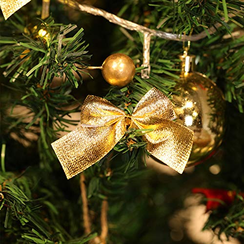 Sumind 72 Pack Mini Christmas Tree Bows 6 cm Ribbon Bows Ornaments for Christmas Tree Hanging Decoration (Gold)