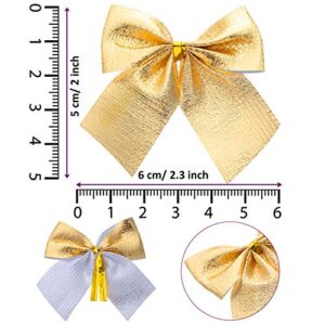 Sumind 72 Pack Mini Christmas Tree Bows 6 cm Ribbon Bows Ornaments for Christmas Tree Hanging Decoration (Gold)