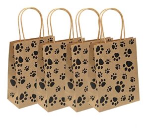 yyaaloa 30pcs small gift bags with handle bulk paw print brown party favor paper shopping bags for kids birthday xmas party supplies retail bags (paw print brown, small 30pcs)