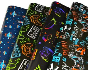 titiweet gaming wrapping paper – birthday wrapping paper for boys, 12 sheets video game wrapping paper for pokemon/minecraft/mario/fortnite lover, 20 x 28 inches per sheet