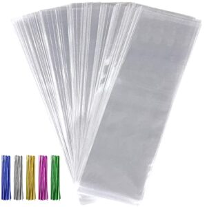 tecbeauty 300pcs 3×11 cellophane bags long treat bags cello goody cookie bags clear with colored twist ties for gifts party favors