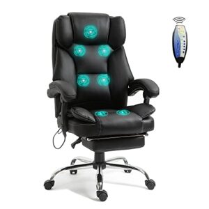 massage office chair with footrest,ergonomic executive home office chairs,faux leather and adjustable height swivel recliner computer chair (black)