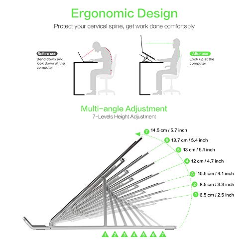 M JJYPET Laptop Stand for Desk , Aluminum Computer Stand Holder, Ergonomic Anti-Slip Laptop Riser for Desk, Adjustable Notebook Stand for Laptop Compatible up to 17 inches,Foldable, Portable