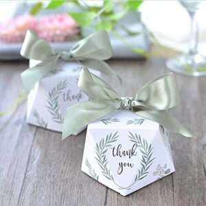 Diamond Shape Green Forest Style Candy Boxes Wedding Favors Bomboniere Paper Party Chocolate Gift B Box 50pcs