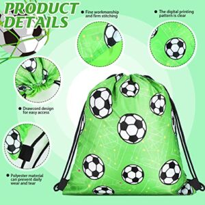 16 Pieces Soccer Party Favors Bags Drawstring Soccer Gift Bags Fabric Soccer Print Candy Goodie Snacks Treat Bags for Sports Soccer Theme Birthday Party Supplies