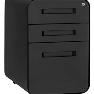 Laura Davidson Furniture STOCKPILE Curve Seated 3-Drawer Mobile File Cabinet with Removable Magnetic Cushion Seat, Commercial-Grade, Pre-Assembled (Black with Dark Grey Cushion)